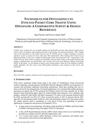 TECHNIQUES FOR OFFLOADING LTE EVOLVED PACKET CORE TRAFFIC USING OPENFLOW: A COMPARATIVE SURVEY ...