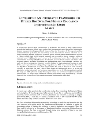 DEVELOPING AN INTEGRATED FRAMEWORK TO UTILIZE BIG DATA FOR HIGHER EDUCATION INSTITUTIONS IN ...