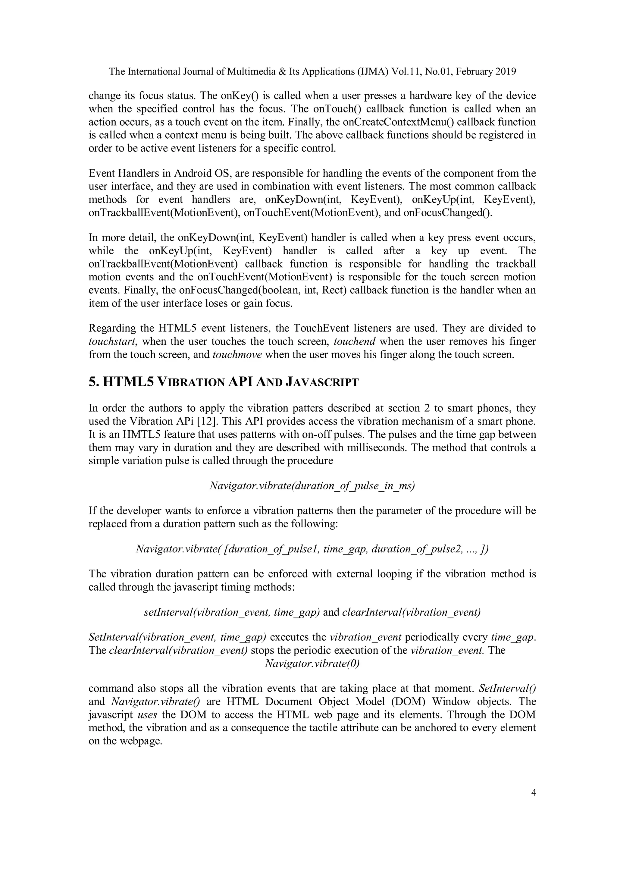 DESIGN TACTILE INTERFACES WITH VIBRATION PATTERNS IN HTML5 FOR SMARTPHONE USERS WITH VISUAL ...