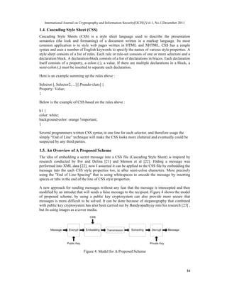 INFORMATION HIDING IN CSS: A SECURE SCHEME TEXT-STEGANOGRAPHY USING PUBLIC KEY CRYPTOSYSTEM | PDF