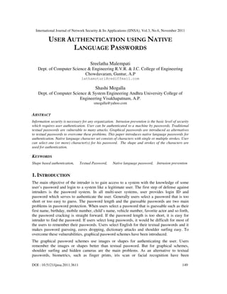 USER AUTHENTICATION USING NATIVE LANGUAGE PASSWORDS | PDF