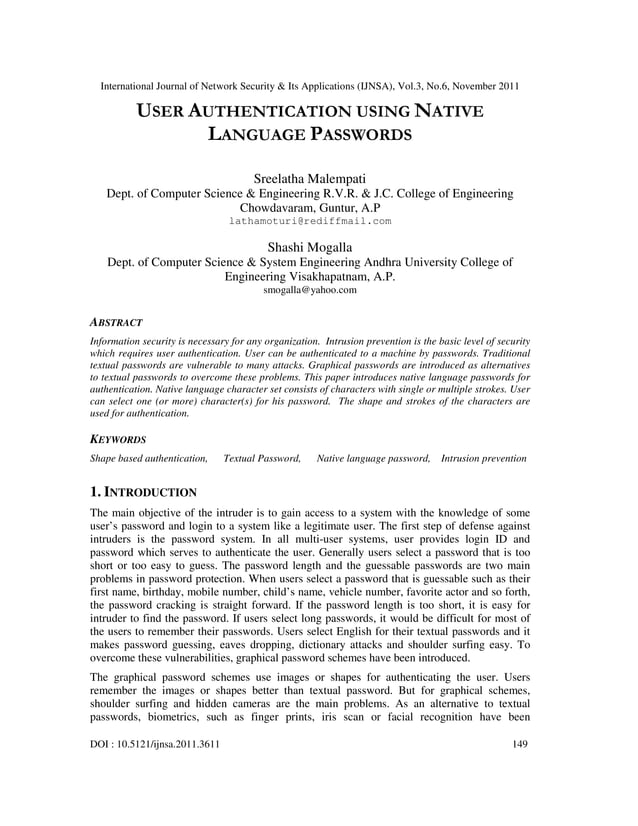 User Authentication Using Native Language Passwords Pdf