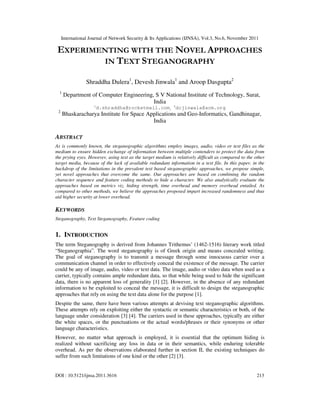 EXPERIMENTING WITH THE NOVEL APPROACHES IN TEXT STEGANOGRAPHY | PDF