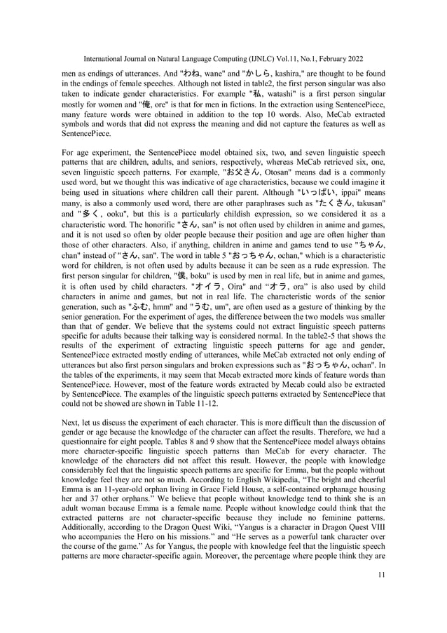 EXTRACTING LINGUISTIC SPEECH PATTERNS OF JAPANESE FICTIONAL CHARACTERS USING SUBWORD UNITS | PDF