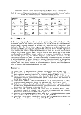 EXTRACTING LINGUISTIC SPEECH PATTERNS OF JAPANESE FICTIONAL CHARACTERS USING SUBWORD UNITS | PDF