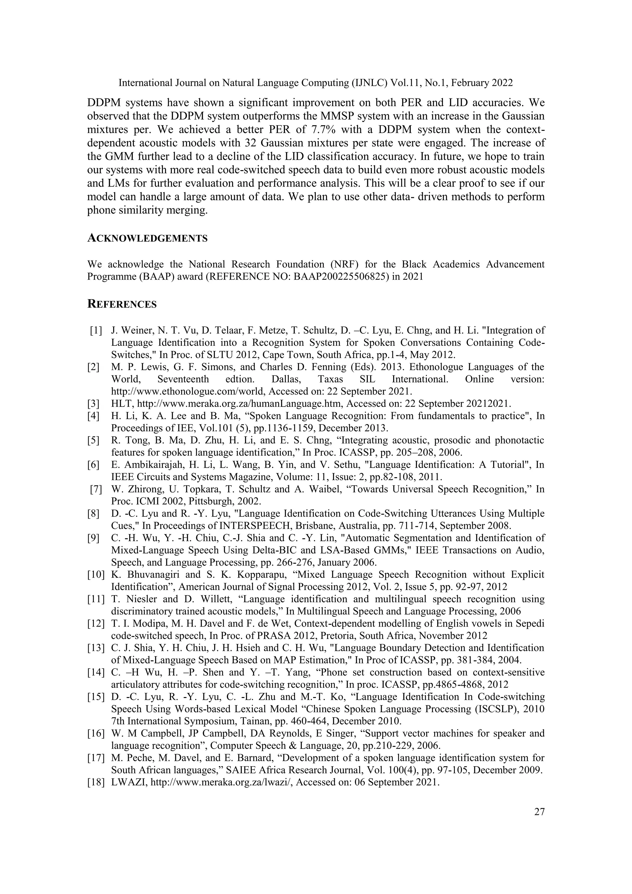 Integration of Phonotactic Features for Language Identification on Code-Switched Speech | PDF