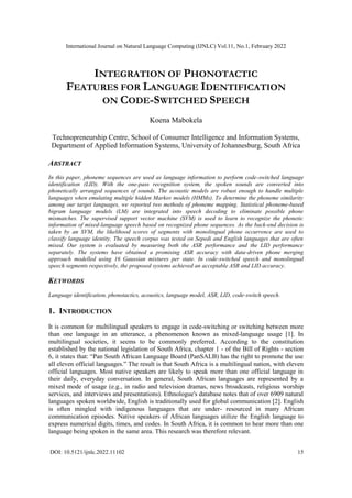 Integration of Phonotactic Features for Language Identification on Code-Switched Speech | PDF