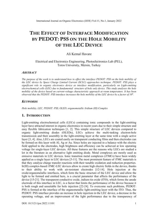 THE EFFECT OF INTERFACE MODIFICATION BY PEDOT: PSS ON THE HOLE MOBILITY ...