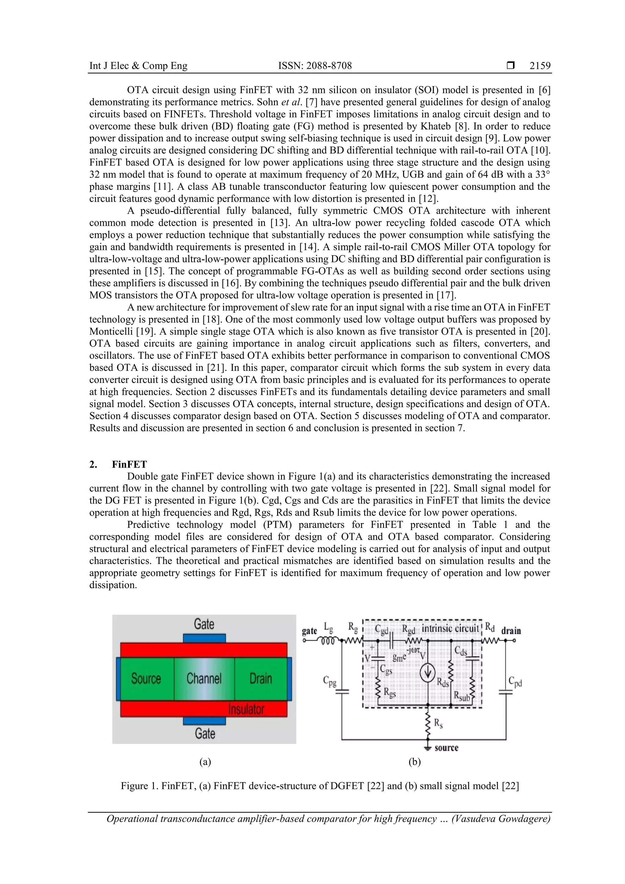 Operational transconductance amplifier-based comparator for high frequency applications using 22 ...