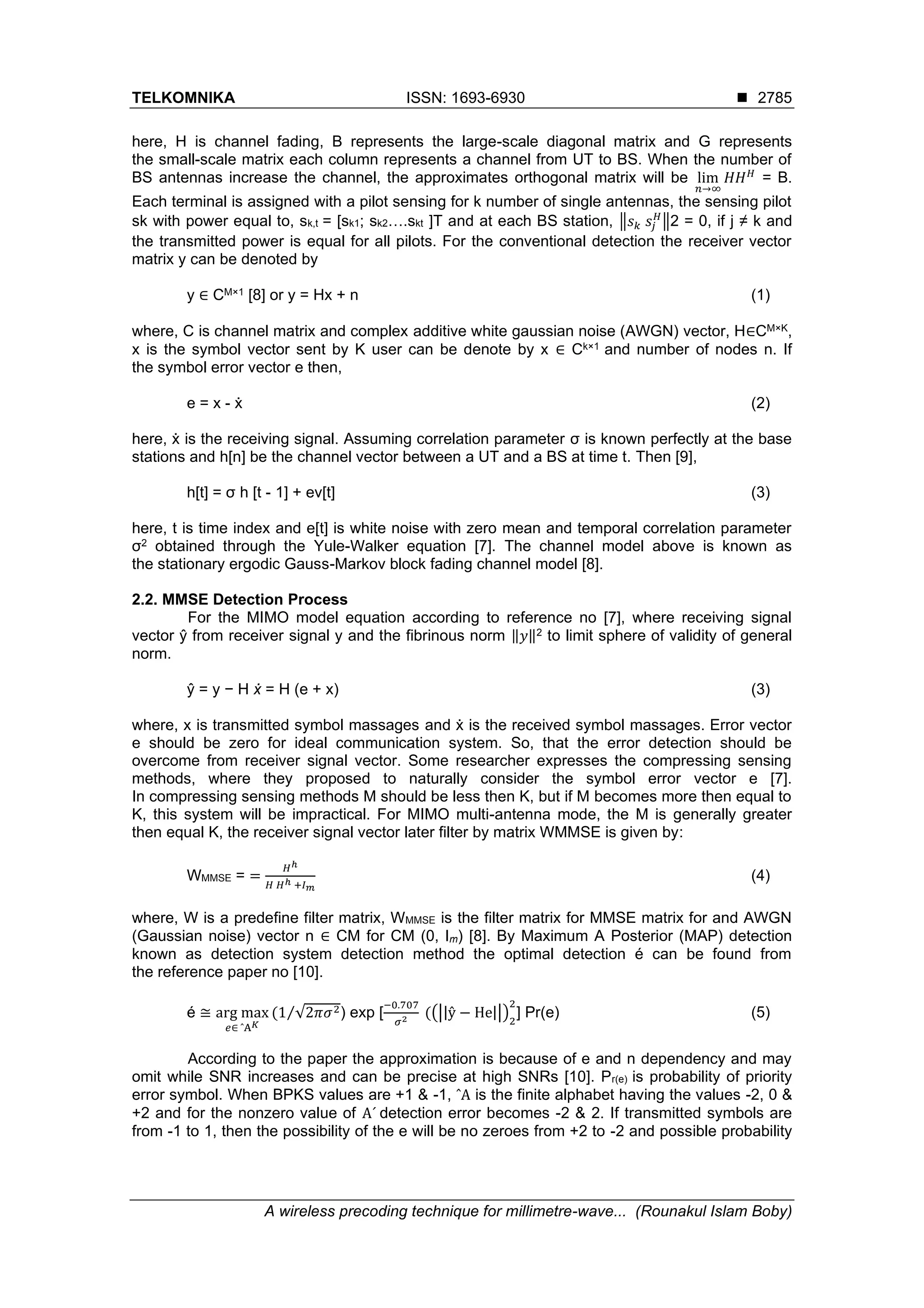 A wireless precoding technique for millimetre-wave MIMO system based on SIC-MMSE | PDF