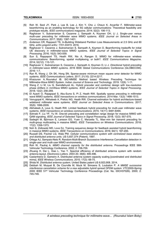A Wireless Precoding Technique For Millimetre Wave Mimo System Based On Sic Mmse Pdf