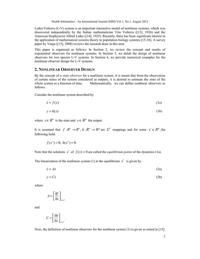 NONLINEAR OBSERVER DESIGN FOR L-V SYSTEM | PDF