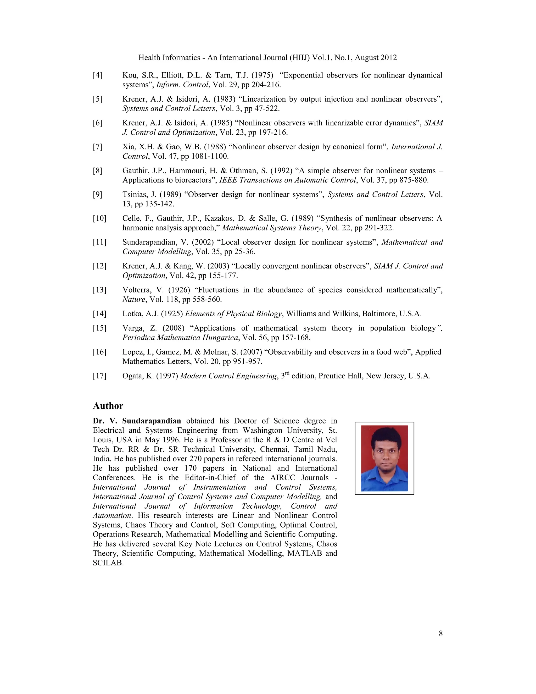 NONLINEAR OBSERVER DESIGN FOR L-V SYSTEM | PDF