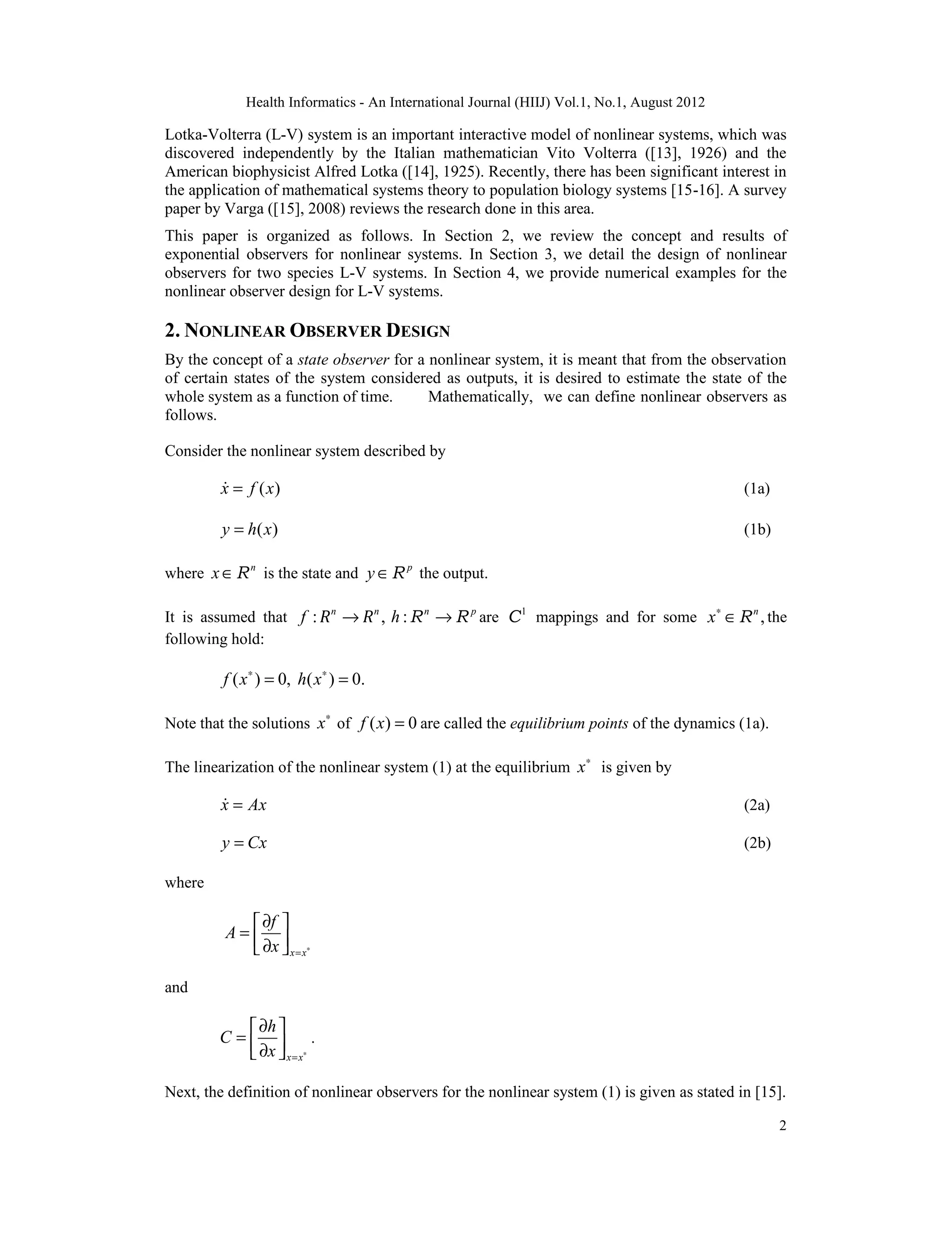 NONLINEAR OBSERVER DESIGN FOR L-V SYSTEM | PDF