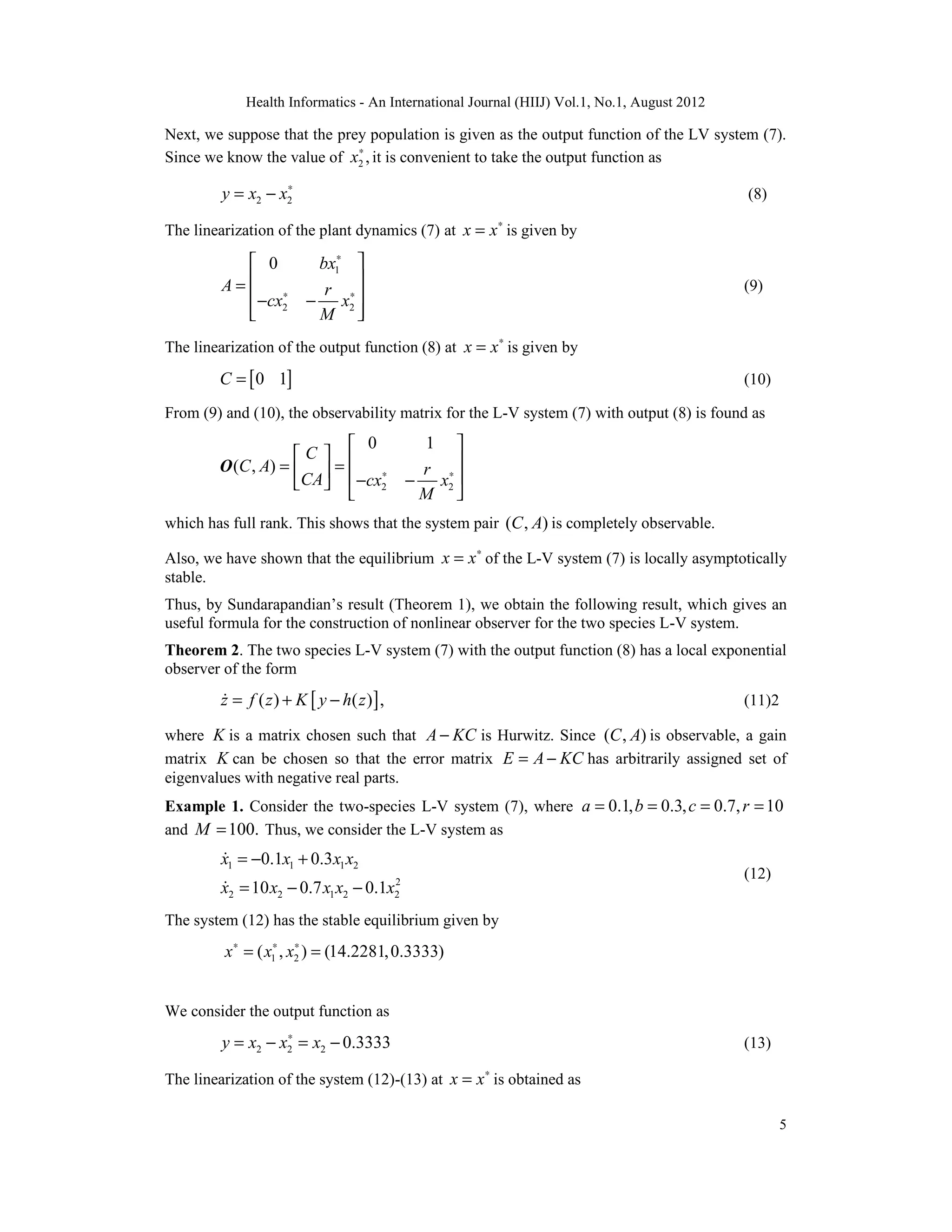 NONLINEAR OBSERVER DESIGN FOR L-V SYSTEM | PDF