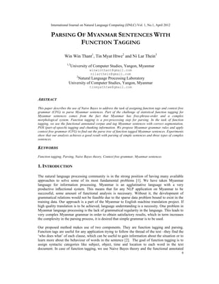 PARSING OF MYANMAR SENTENCES WITH FUNCTION TAGGING | PDF