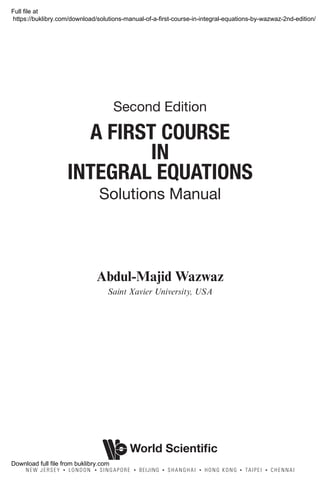 sample solutions manual of a first course in integral equations by ...