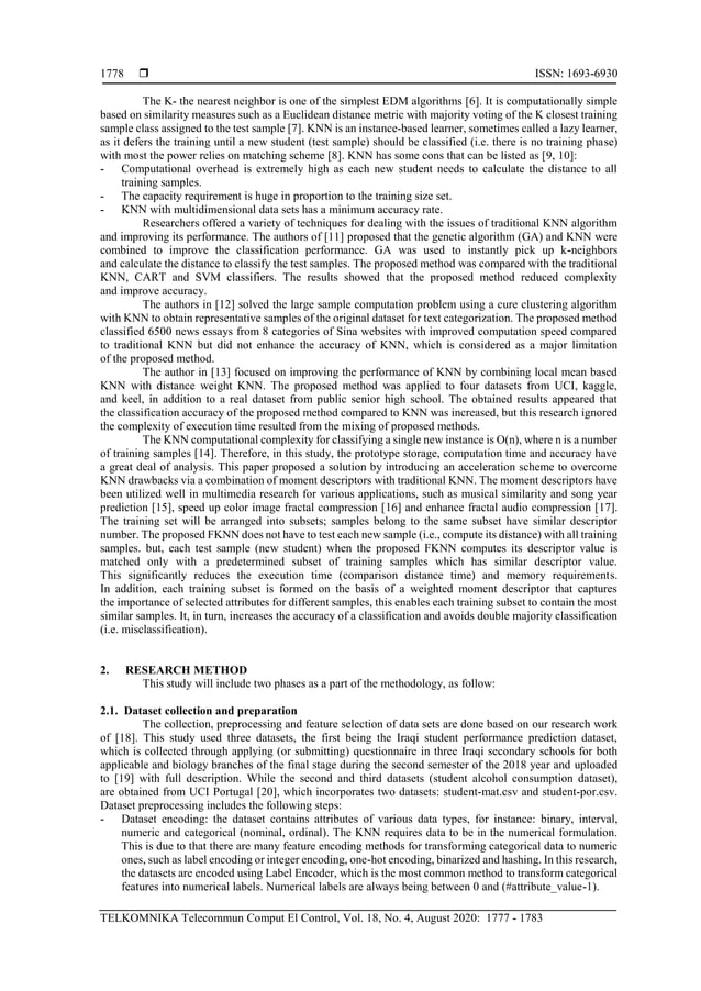 Enhancement of student performance prediction using modified K-nearest neighbor | PDF