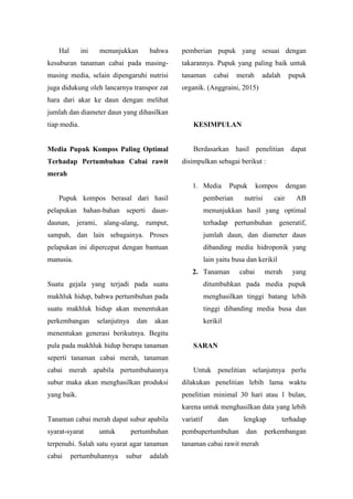 PERTUMBUHAN DAN HASIL CABAI RAWIT MERAH (Capsicum annum L.) PADA SISTEM ...