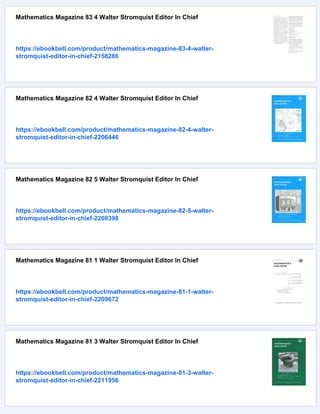 Mathematics Magazine 77 2 Walter Stromquist Editor In Chief | PDF
