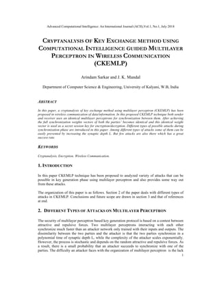 Cryptanalysis of Key Exchange Method Using Computational Intelligence Guided Multilayer ...