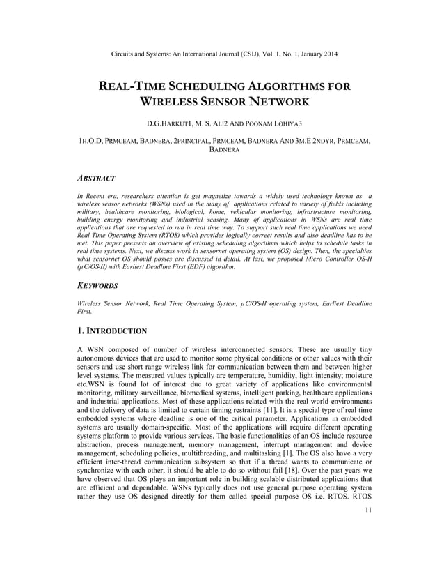 REAL-TIME SCHEDULING ALGORITHMS FOR WIRELESS SENSOR NETWORK | PDF