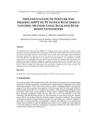 IMPLEMENTATION OF PERTURB AND OBSERVE MPPT OF PV SYSTEM WITH DIRECT CONTROL METHOD USING BUCK ...