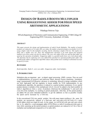 DESIGN OF RADIX-8 BOOTH MULTIPLIER USING KOGGESTONE ADDER FOR HIGH SPEED ARITHMETIC APPLICATIONS ...