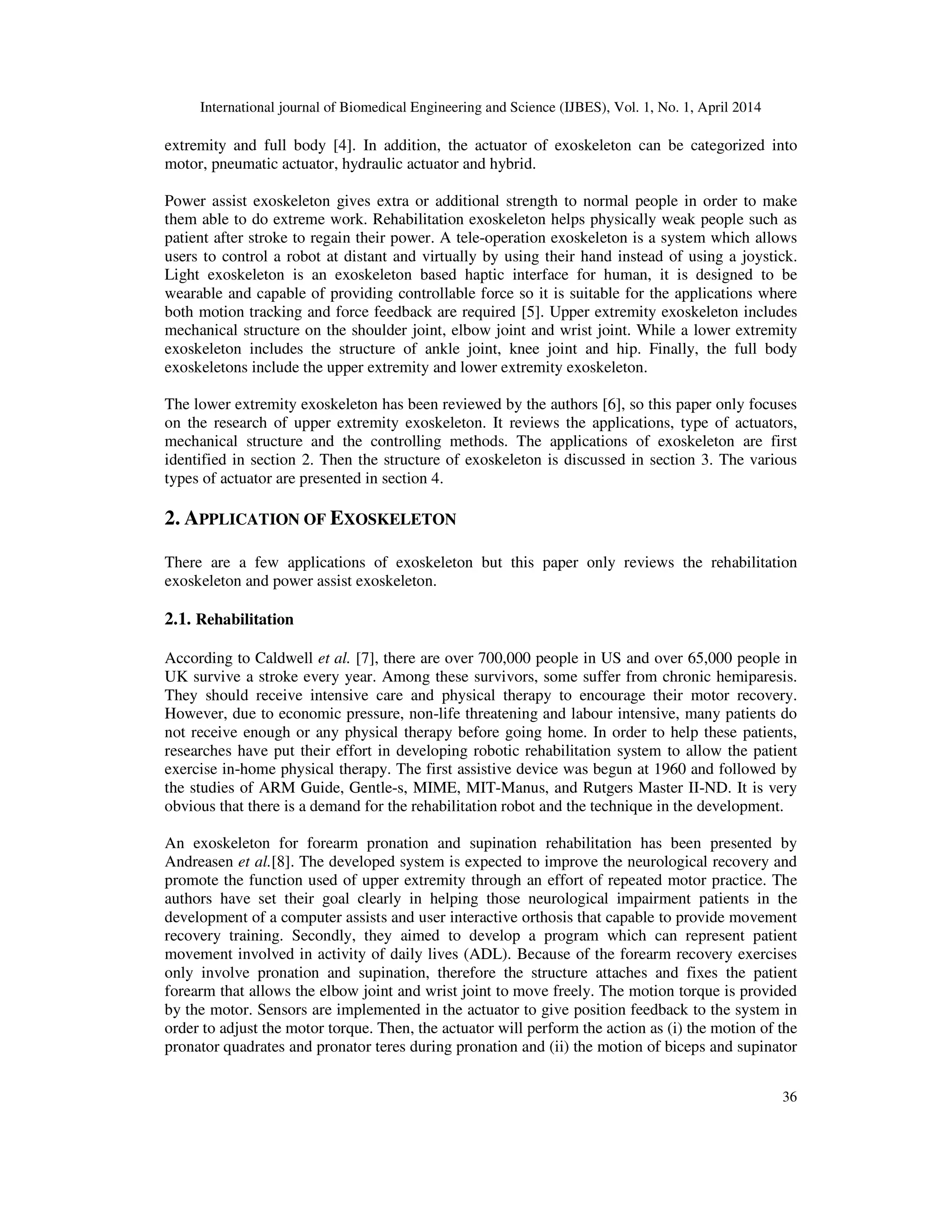 UPPER EXTREMITY ROBOTICS EXOSKELETON: APPLICATION, STRUCTURE AND ...