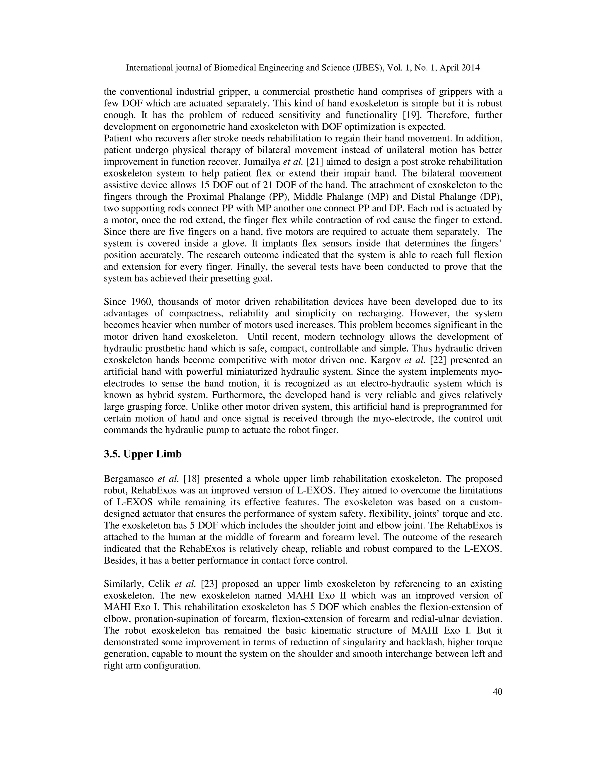 UPPER EXTREMITY ROBOTICS EXOSKELETON: APPLICATION, STRUCTURE AND ...