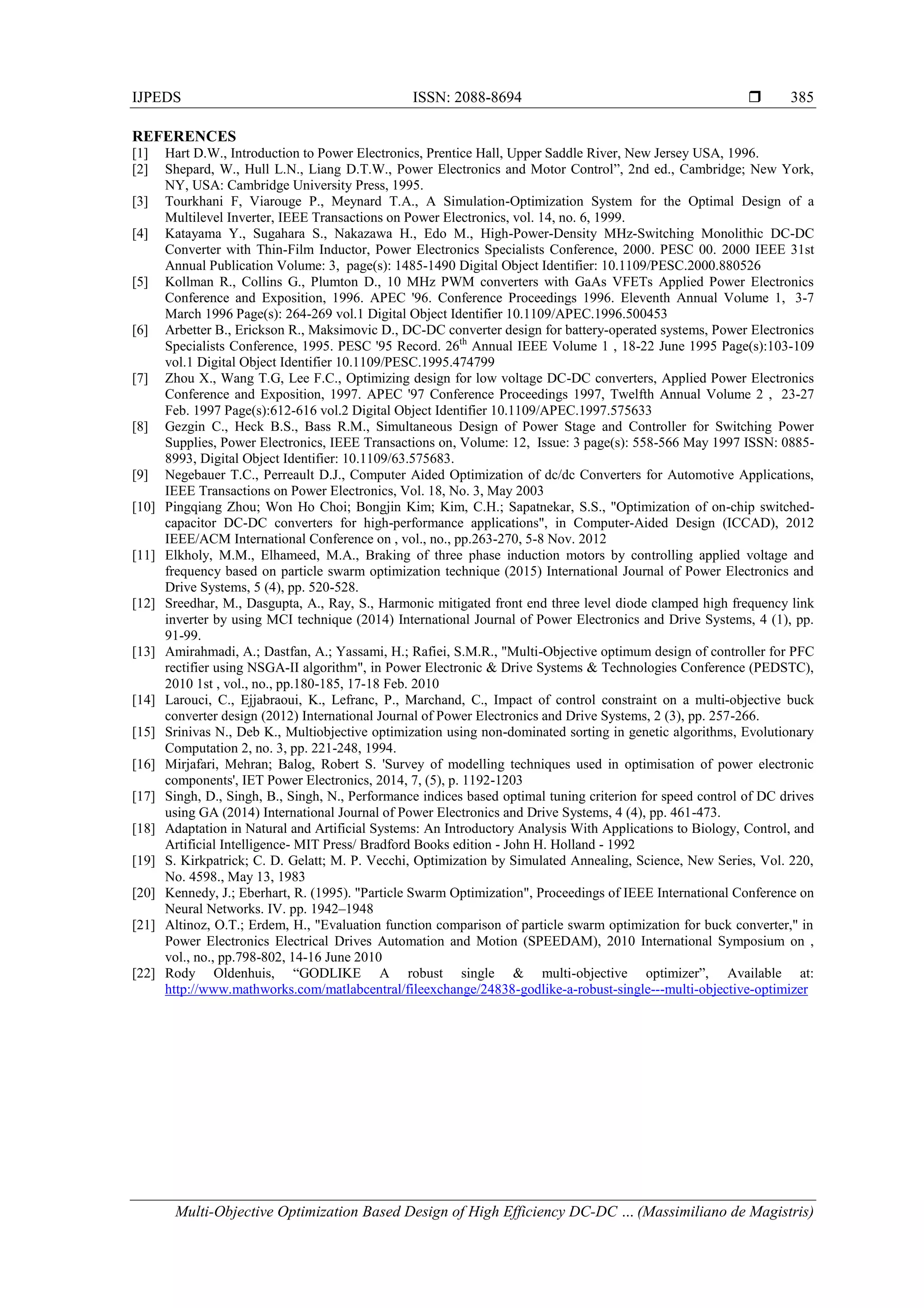 Multi Objective Optimization Based Design Of High Efficiency Dc Dc Switching Converters Pdf