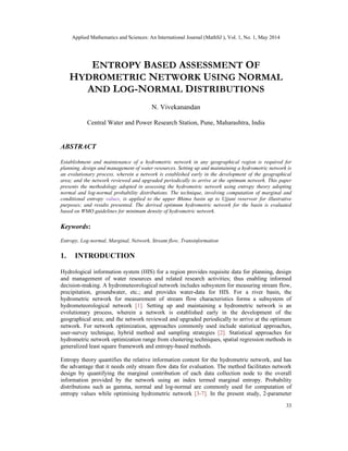 ENTROPY BASED ASSESSMENT OF HYDROMETRIC NETWORK USING NORMAL AND LOG-NORMAL DISTRIBUTIONS | PDF