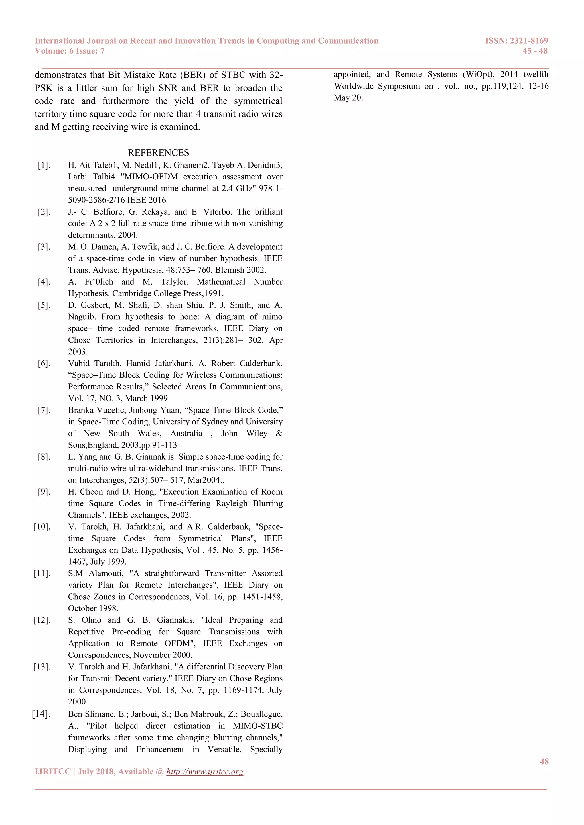 Alamouti-STBC based Channel Estimation Technique over MIMO OFDM System | PDF