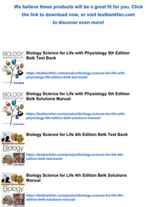 Biology Science for Life with Physiology 4th Edition Belk Test Bank | PDF
