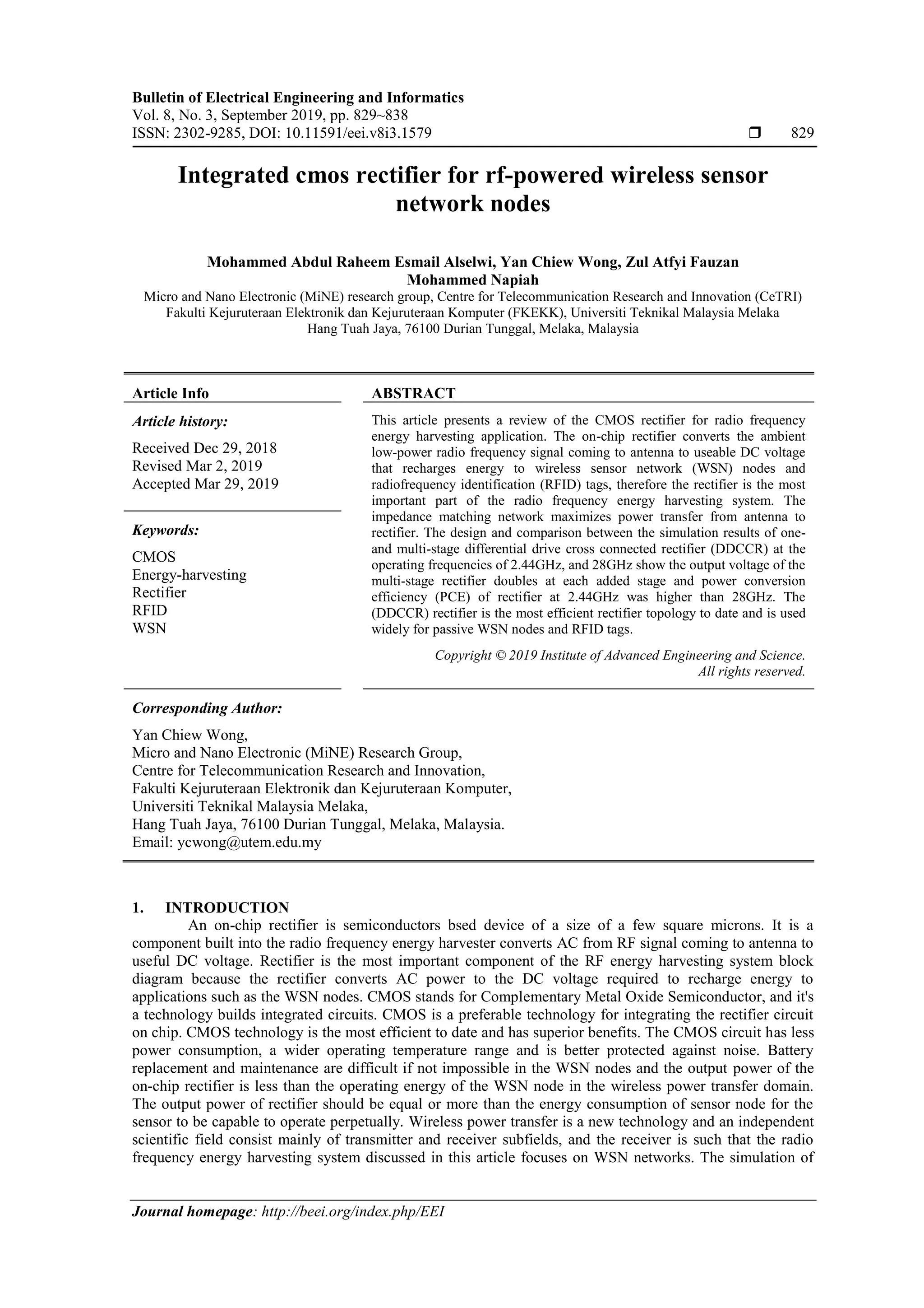 Integrated Cmos Rectifier For Rf Powered Wireless Sensor Network Nodes Pdf Free Download