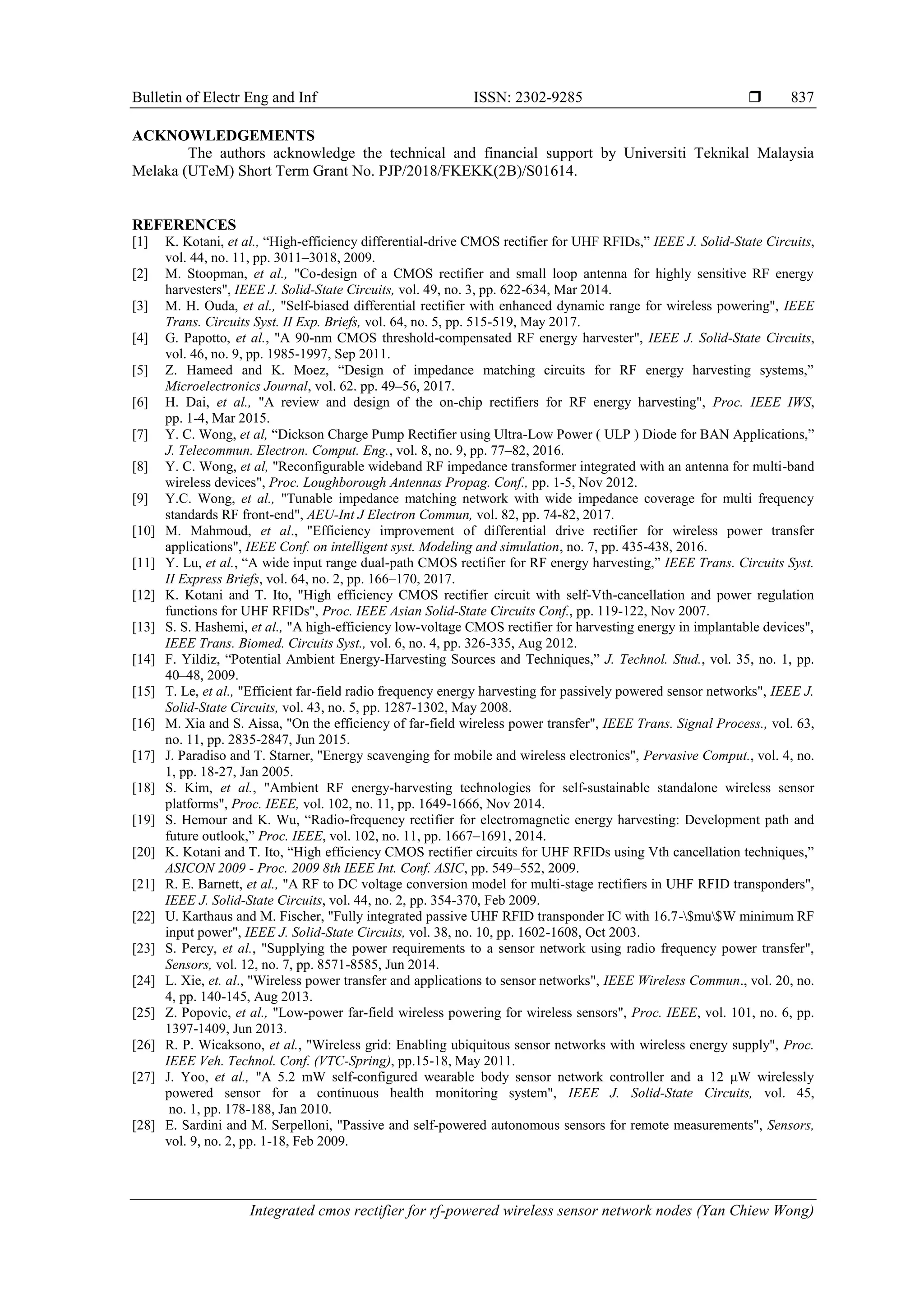 Integrated cmos rectifier for rf-powered wireless sensor network nodes | PDF