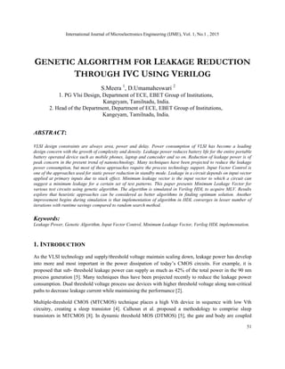 GENETIC ALGORITHM FOR LEAKAGE REDUCTION THROUGH IVC USING VERILOG | PDF