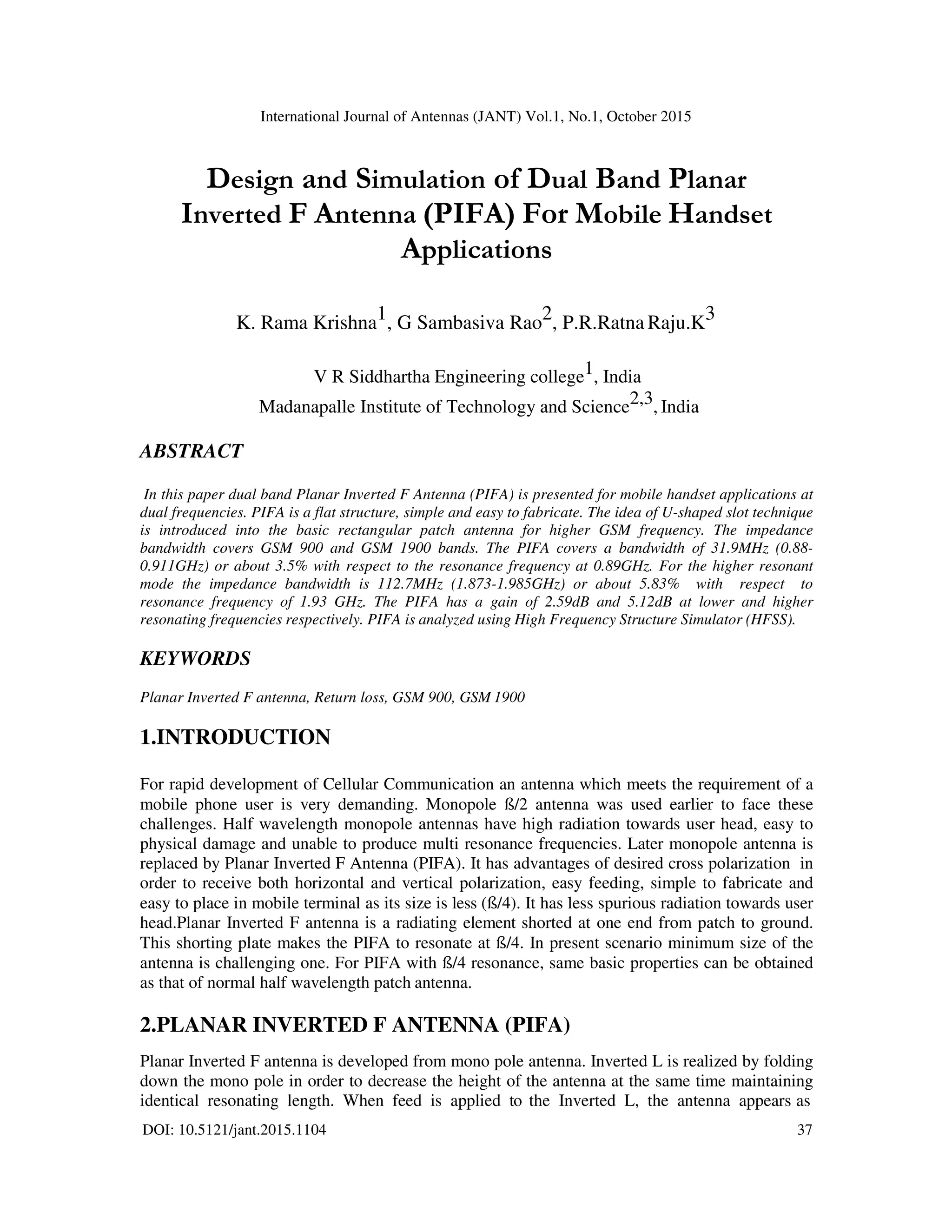 Design and Simulation of Dual Band Planar Inverted F Antenna (PIFA) For ...
