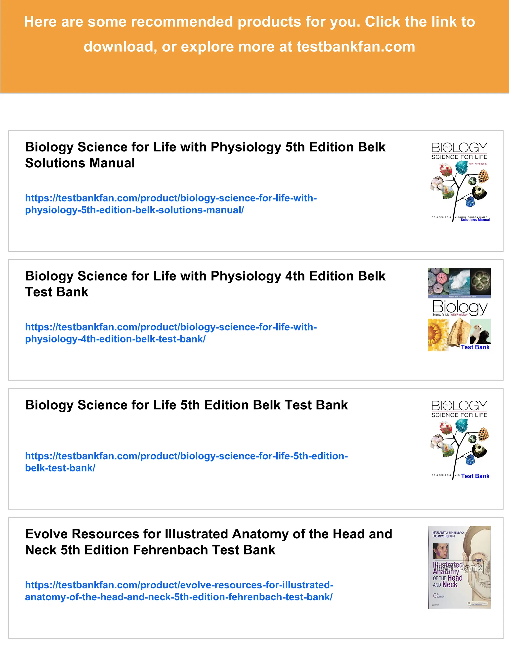 Biology Science for Life with Physiology 5th Edition Belk Test Bank | PDF