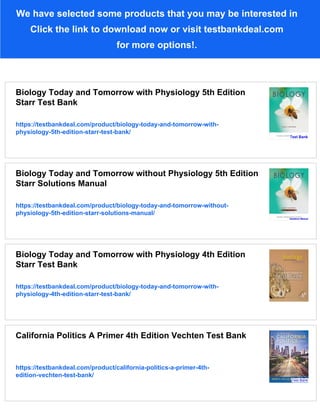 Biology Today and Tomorrow with Physiology 5th Edition Starr Solutions Manual | PDF