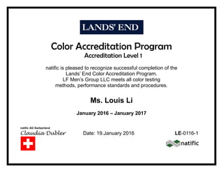 2016 Landsend Certificate Ms. Louis Li | PPT