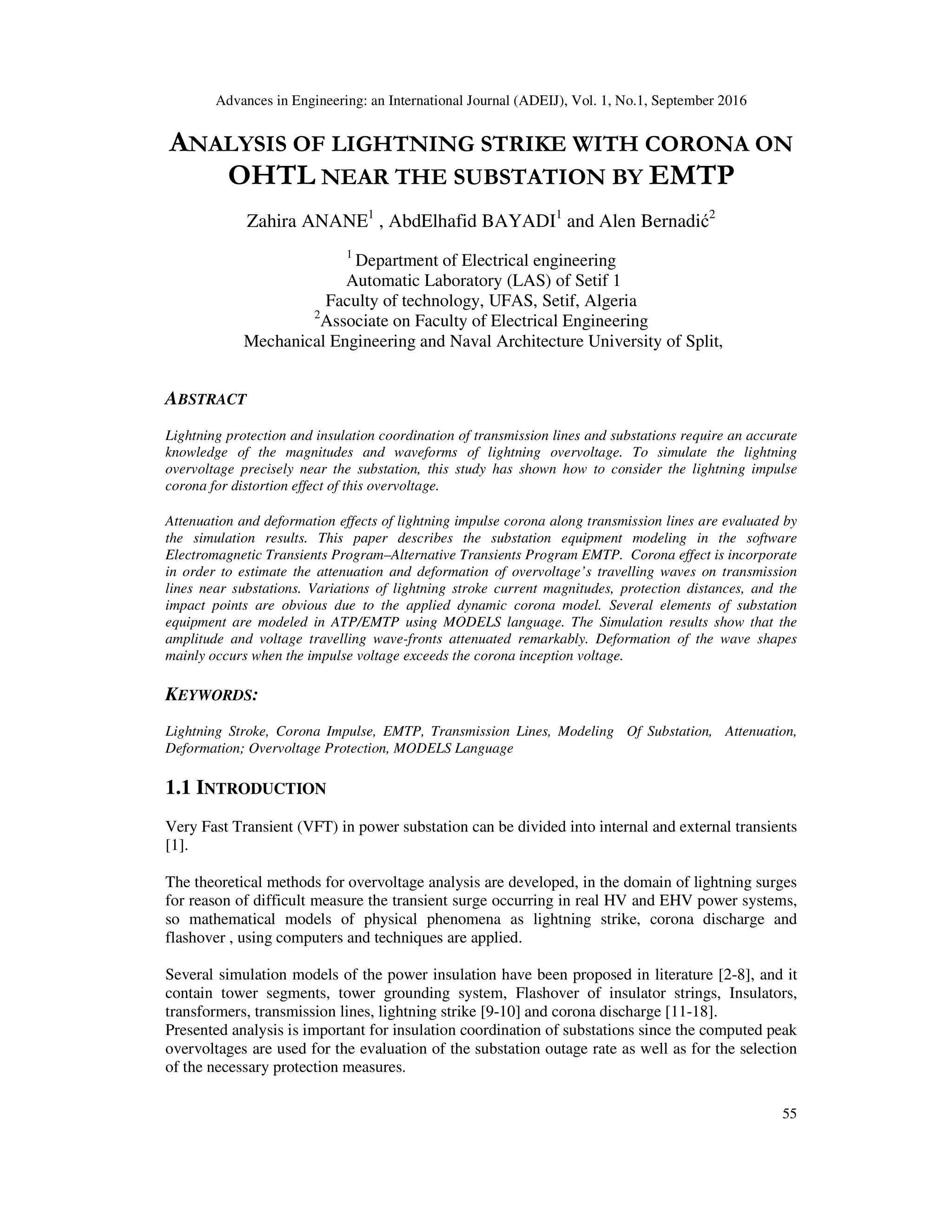 ANALYSIS OF LIGHTNING STRIKE WITH CORONA ON OHTL NEAR THE SUBSTATION BY ...