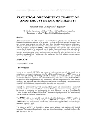 STATISTICAL DISCLOSURE OF TRAFFIC ON ANONYMOUS SYSTEM USING MANETs | PDF
