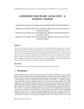 ANDROID MALWARE ANALYSIS : A SURVEY PAPER | PDF