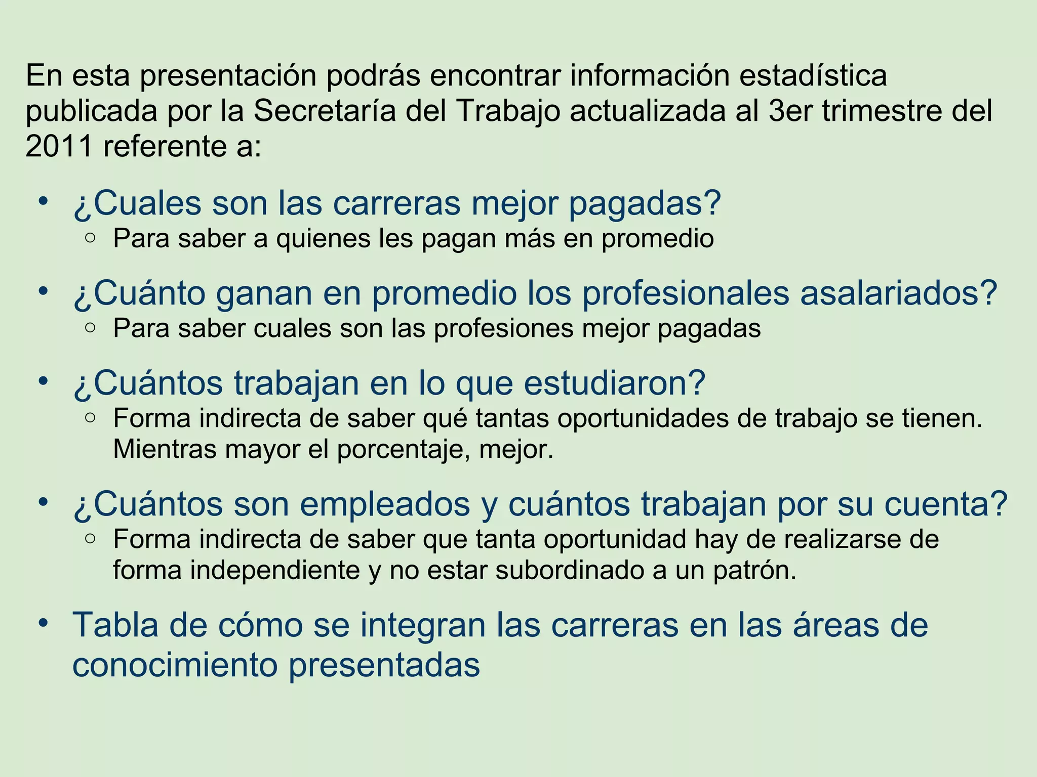 Profesiones en México y el nivel de ingresos de sus egresados | PPT