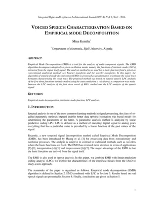 VOICED SPEECH CHARACTERISATION BASED ON EMPIRICAL MODE DECOMPOSITION | PDF