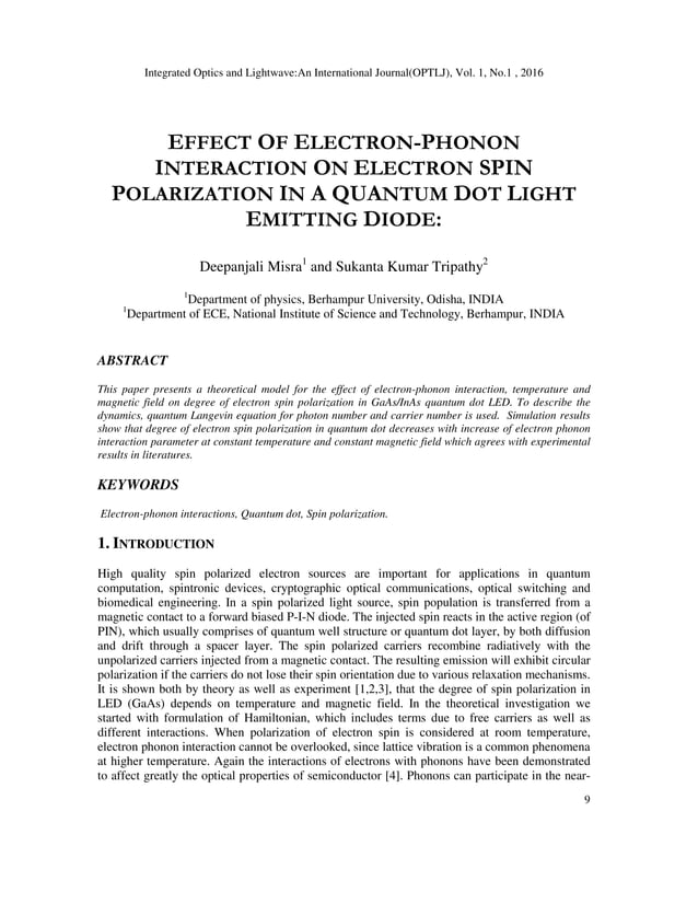 EFFECT OF ELECTRON-PHONON INTERACTION ON ELECTRON SPIN POLARIZATION IN A QUANTUM DOT LIGHT ...