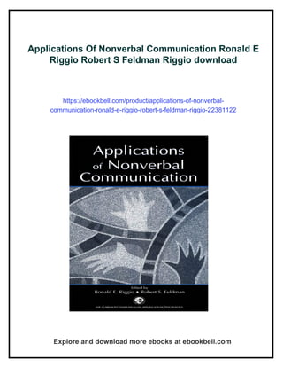 Applications Of Nonverbal Communication Ronald E Riggio Robert S ...