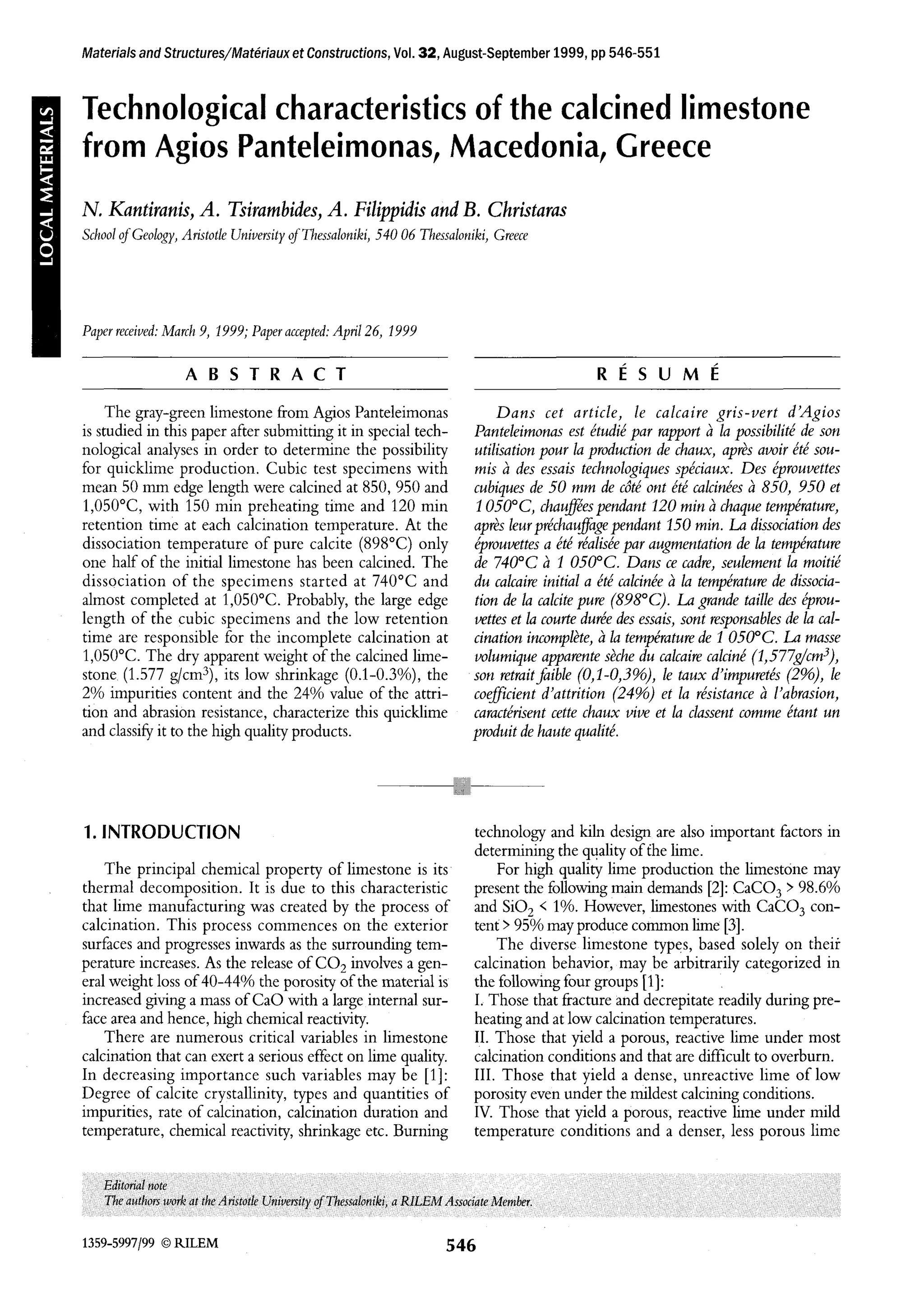 Technological characteristics of the calcined limestone | PDF