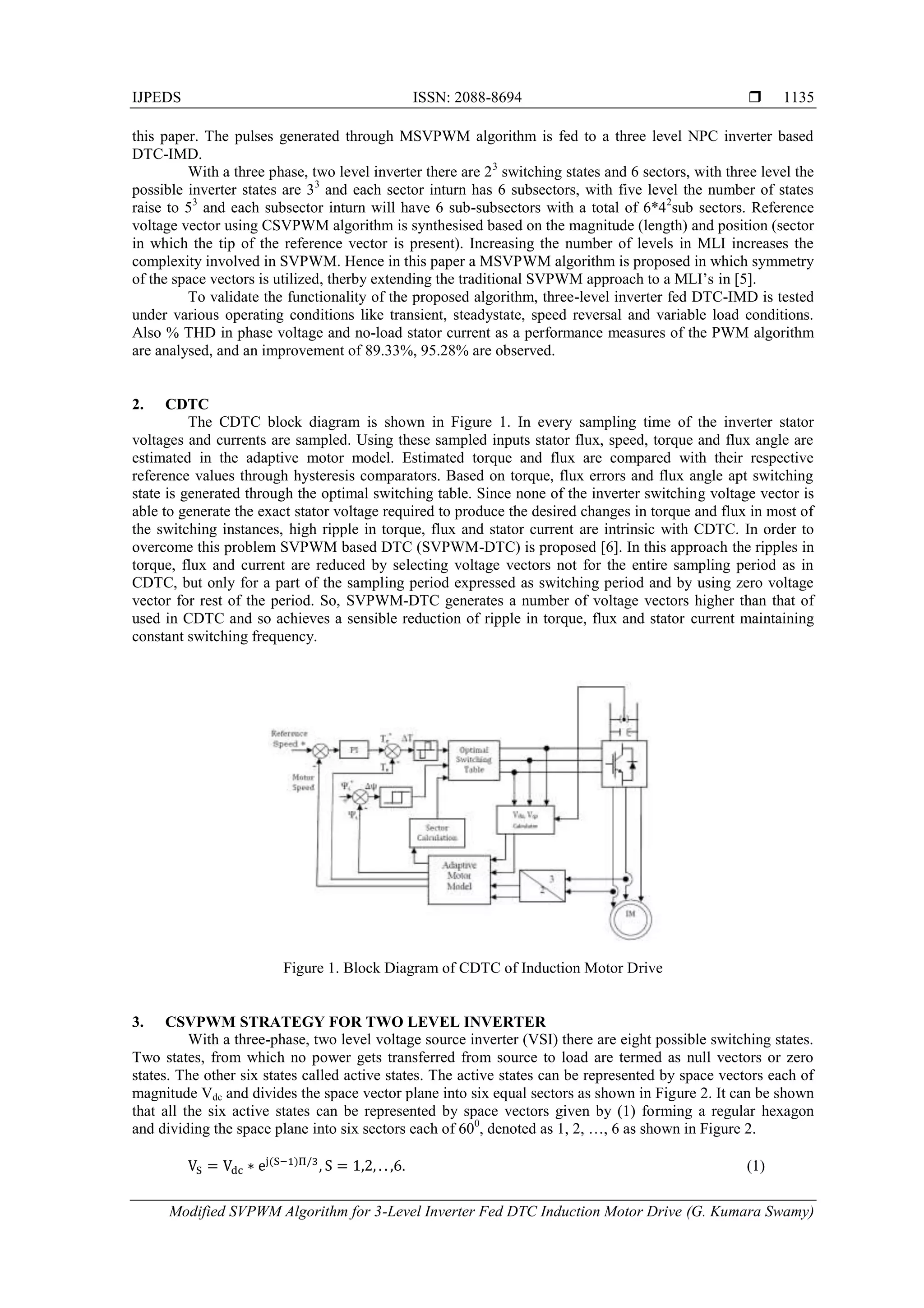 Modified Svpwm Algorithm For 3 Level Inverter Fed Dtc Induction Motor
